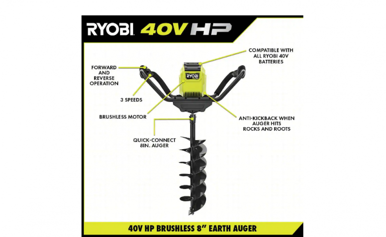 RYOBI RY40710VNM 40V HP Brushless Cordless Earth Auger with 8 in. Bit ...