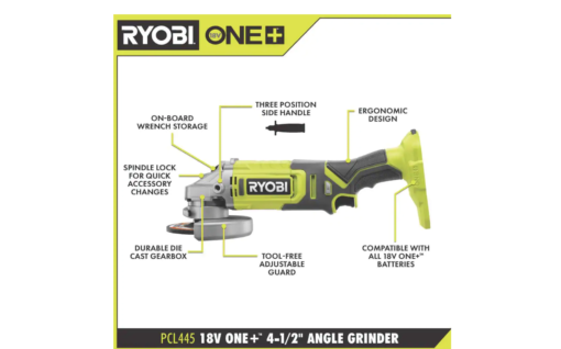 RYOBI PCL445B ONE+ 18V Cordless 4-1/2 in. Angle Grinder (Tool Only ...