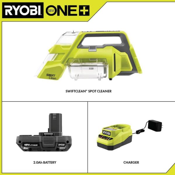 RYOBI PCL756K ONE+ 18V Cordless SWIFTClean Spot Cleaner Kit with 2.0 Ah ...