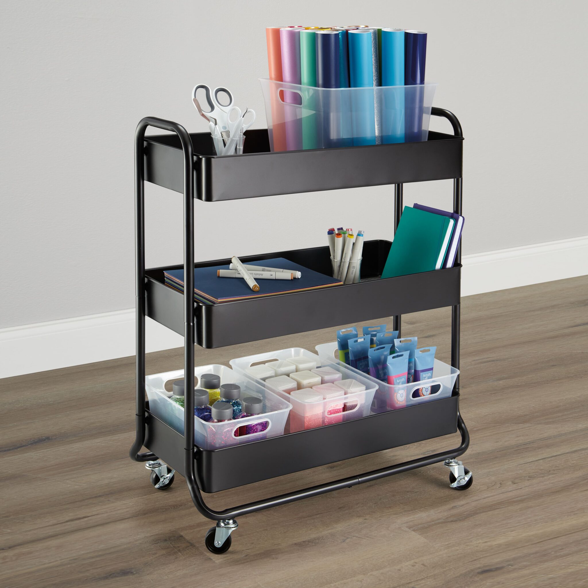 Simply Tidy Hudson Rolling Cart, Black | Bigbigmart.com