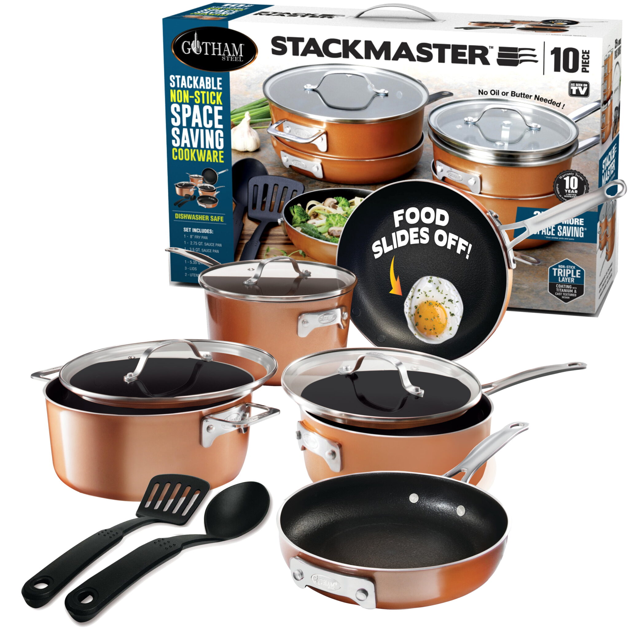 Gotham Steel Stackable Nonstick 10pc Copper Cast Cookware Set ...
