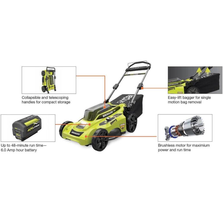 RYOBI RY401110-Y 40V Brushless 20 in. Cordless Battery Walk Behind Push ...