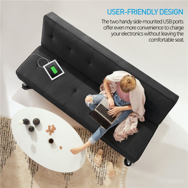 Alden Design Modern Fabric Convertible Futon with USB, Black ...