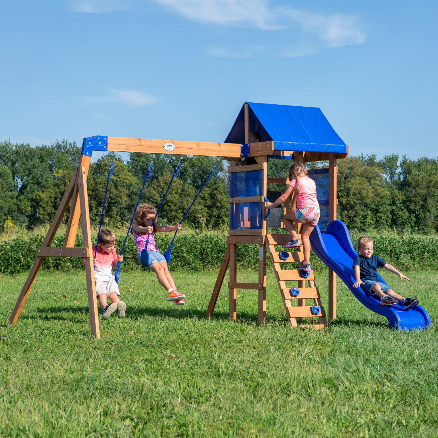 Backyard Discovery Aurora Wooden Cedar Swing Set | Bigbigmart.com