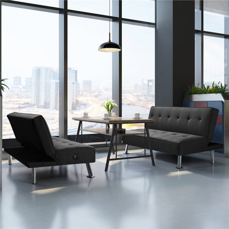 Alden Design Modern Fabric Convertible Futon with USB, Black ...