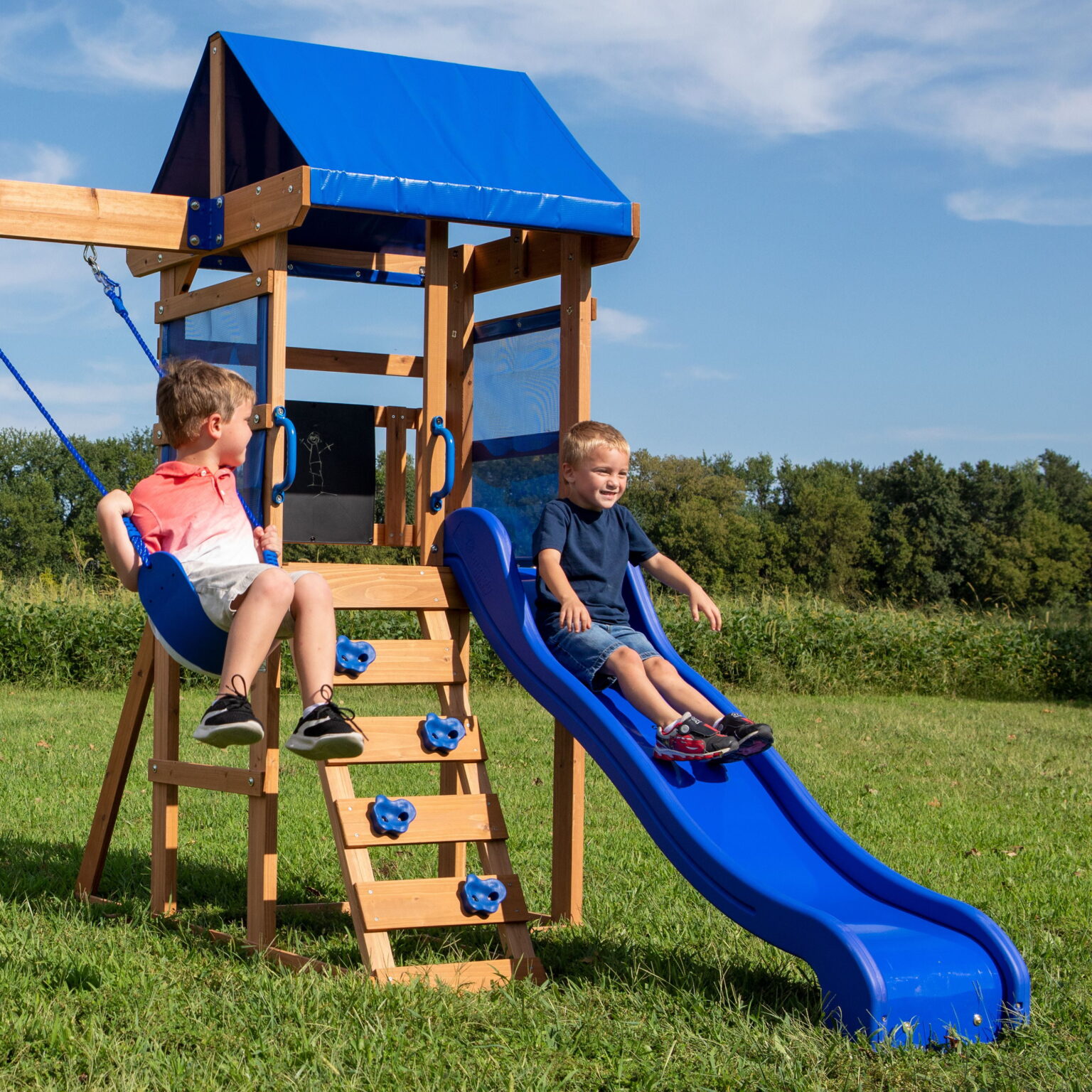 Backyard Discovery Aurora Wooden Cedar Swing Set | Bigbigmart.com