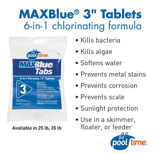 Pool Time 22825PTM Chlorinating MAXBlue 25 lbs. 3 in. Tablets ...