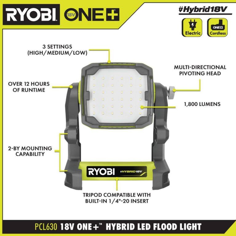 RYOBI PCL630B-PSK004 ONE+ 18V Cordless Hybrid LED Flood Light Kit with ...