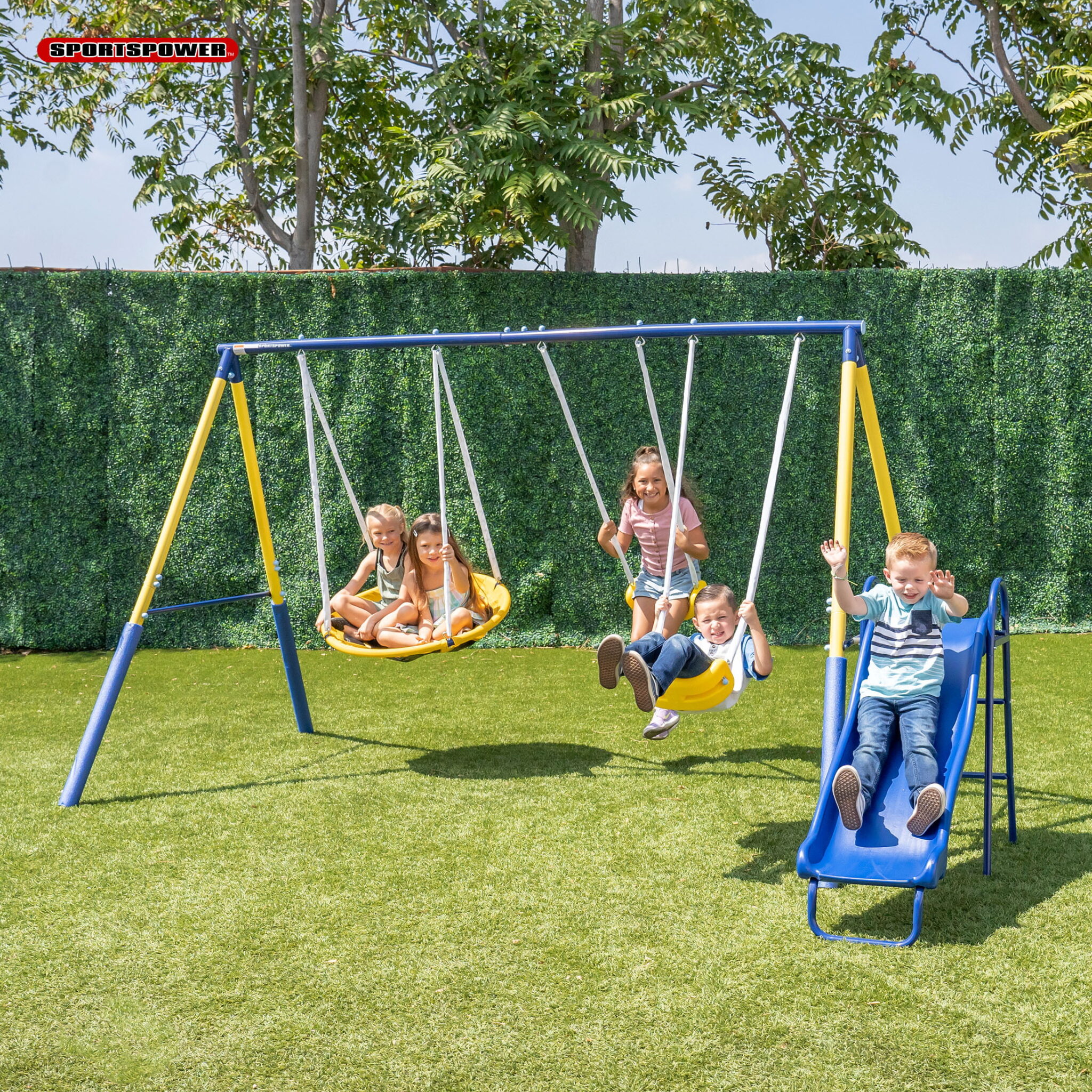 Sportspower Super Saucer Metal Swing Set with 2 Swings, Saucer Swing ...