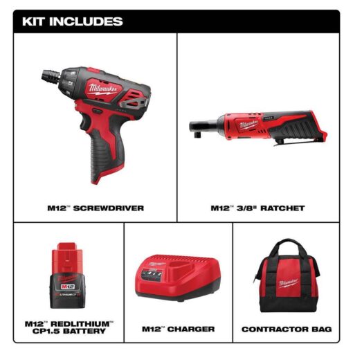 Milwaukee 2401-21R M12 12V Lithium-Ion Cordless 3/8 in. Ratchet and ...