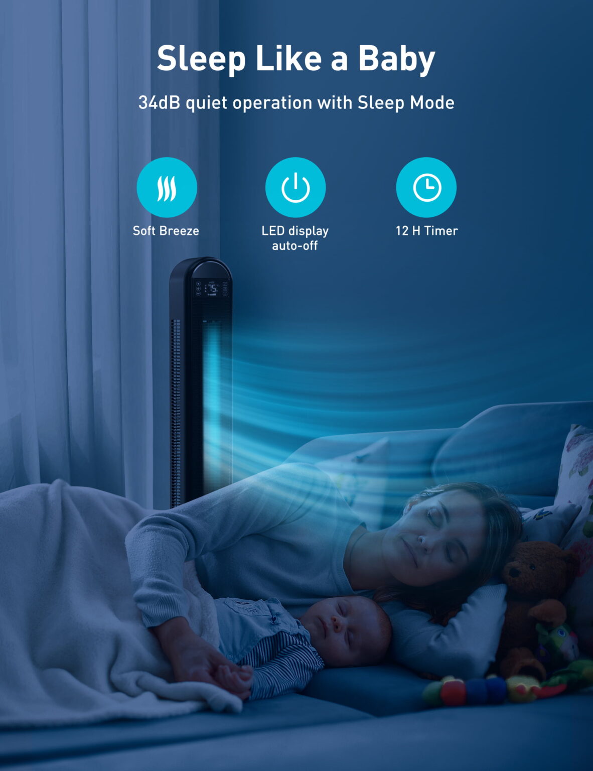 Dreo Tower Fan for Bedroom, 42 Inch Bladeless Fan, 90° Oscillating Fan ...