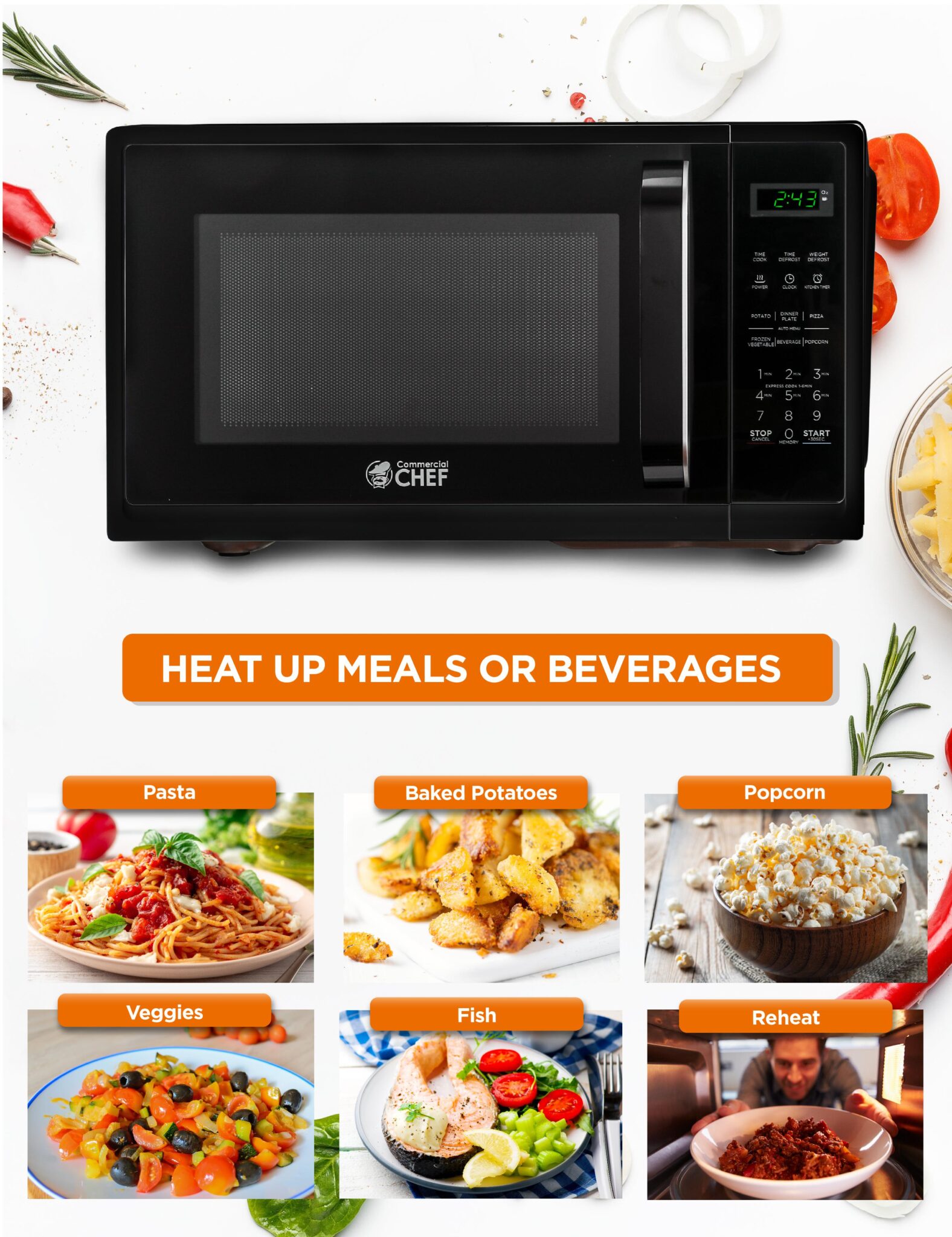 COMMERCIAL CHEF 0.9 Cu. ft. Countertop Microwave Oven with Touch ...