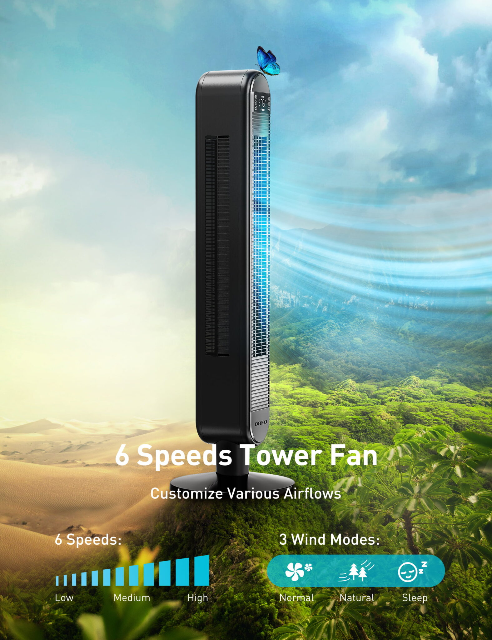 Dreo Tower Fan for Bedroom, 42 Inch Bladeless Fan, 90° Oscillating Fan ...