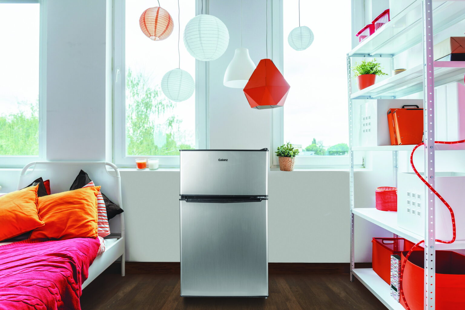 Galanz 3.1 Cu ft Two Door Mini Fridge with Freezer, Stainless, Estar ...