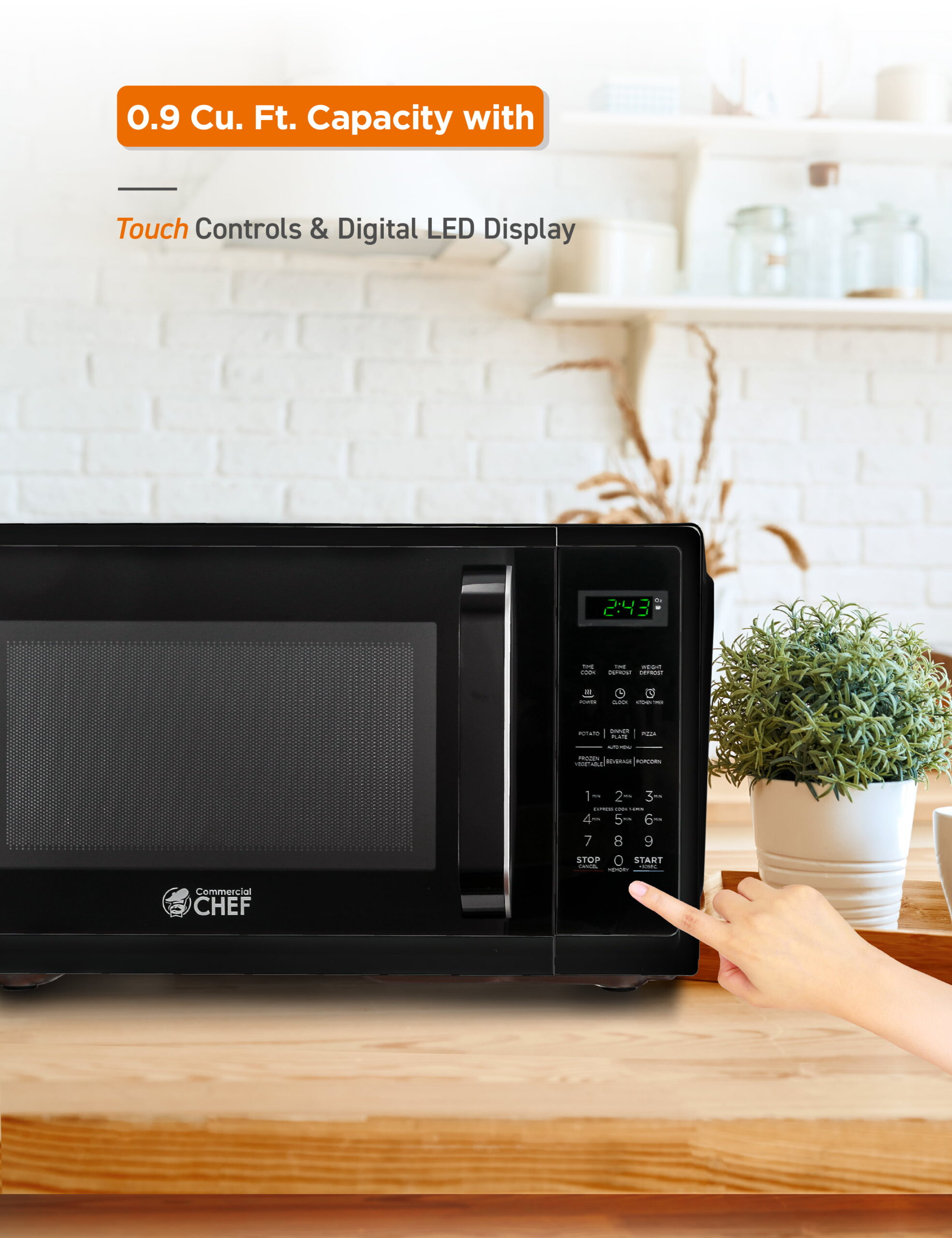 COMMERCIAL CHEF 0.9 Cu. ft. Countertop Microwave Oven with Touch ...