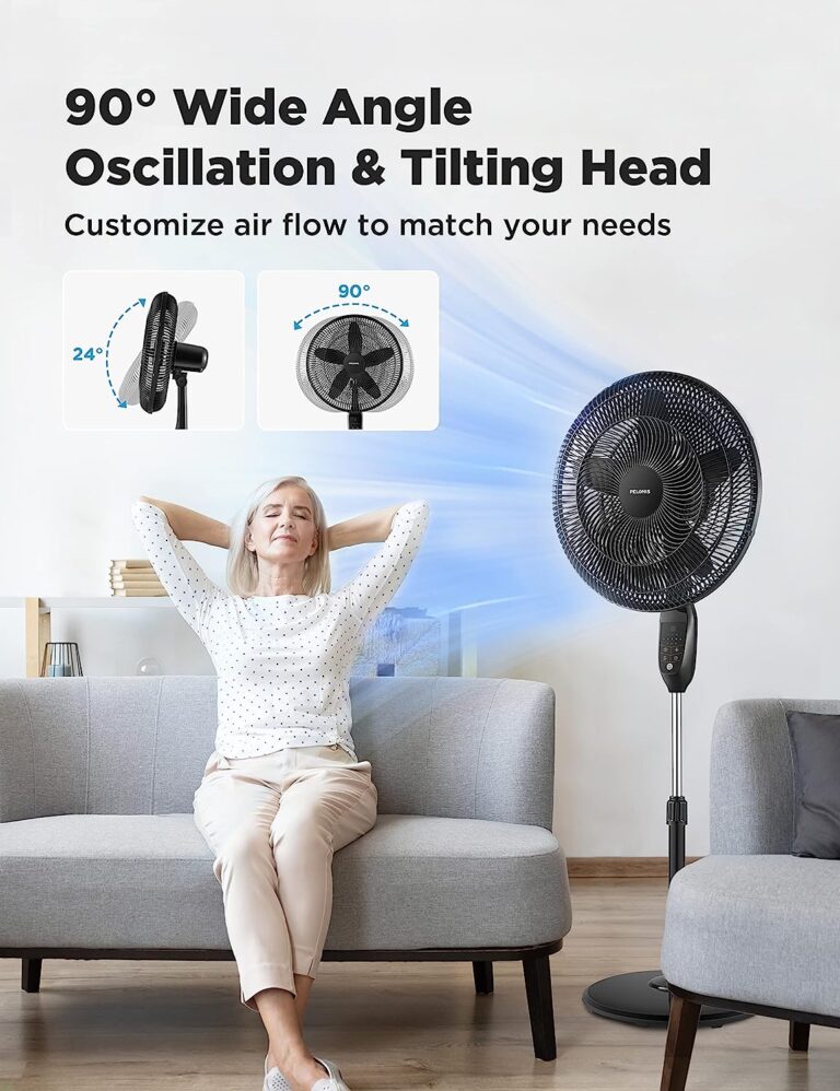 PELONIS PFS45A5BBB 18 inch 5-Blade Oscillating, Adjustable Standing ...