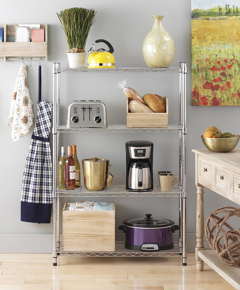 Whitmor Supreme 4 Tier Adjustable Shelves and Leveling Feet, Chrome ...