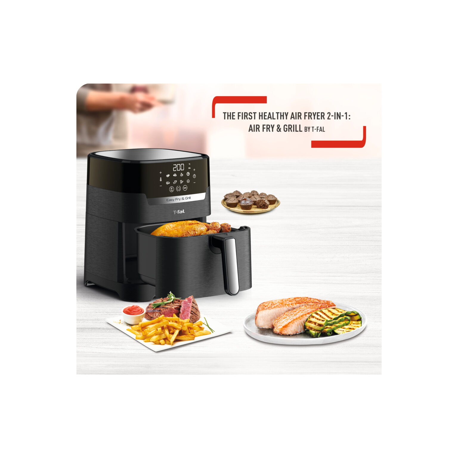 T-fal Easy Fry & Grill XL 2-in-1 Air Fryer Combo, 4.4 quart ...