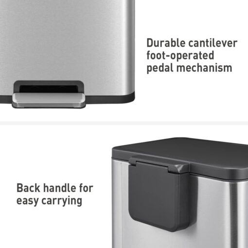 EKO EcoRise Stainless Steel Recycling Bin, Rectangular Kitchen Step ...
