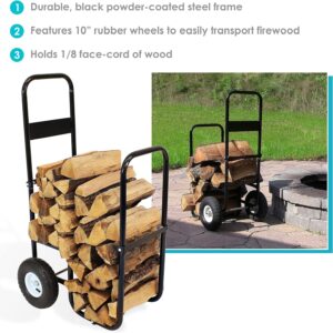 Sunnydaze Outdoor Firewood Log Cart with Pneumatic Tires - Black Steel ...