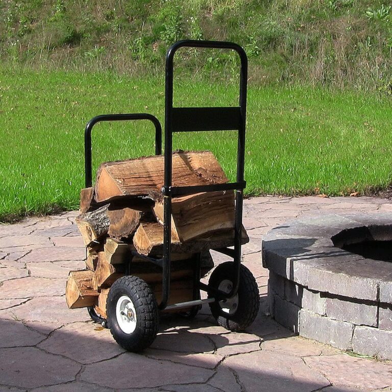 Sunnydaze Outdoor Firewood Log Cart with Pneumatic Tires - Black Steel ...