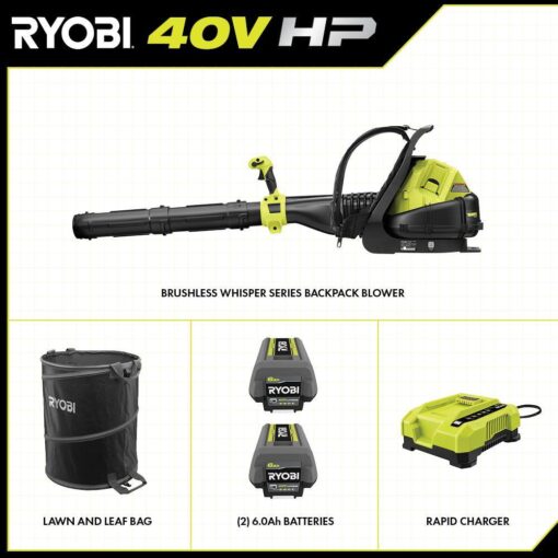 RYOBI RY404170-LB 40V HP Brushless 165 MPH 730 CFM Backpack Blower w ...