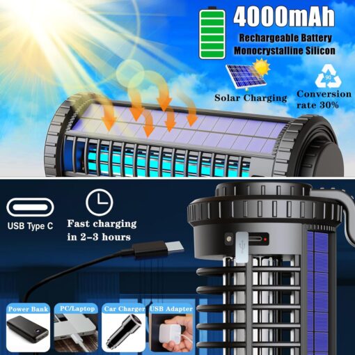 Solar Bug Zapper for Outdoor & Indoor, USB 4000mAh Rechargeable ...