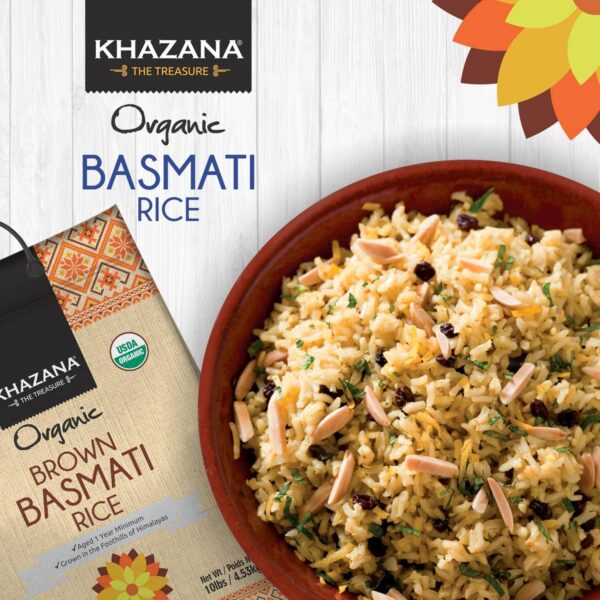 Authentic Organic Brown Basmati Rice by Khazana in 10 lb Bag - Aromatic ...