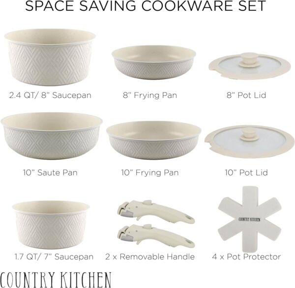 Country Kitchen Cookware Set with Removable Handle, Oven & RV Safe Pots ...