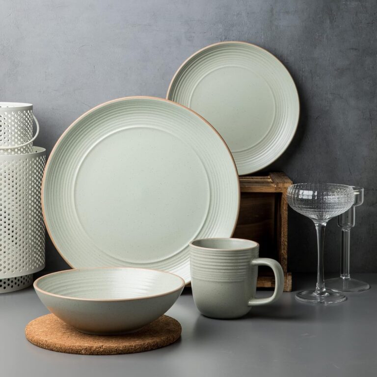 ARORA RINGAR Round Stoneware 16pc Double Bowl Dinnerware Set for 4 ...