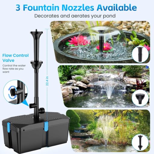 Pond Filter with Fountain Pump Kits, 660GPH Pond Pump and Filter Kit ...