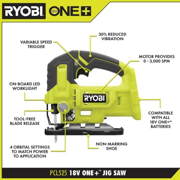 RYOBI PCL500B-PCL525B ONE+ 18V Cordless 2-Tool Combo Kit with 5 1/2 in ...