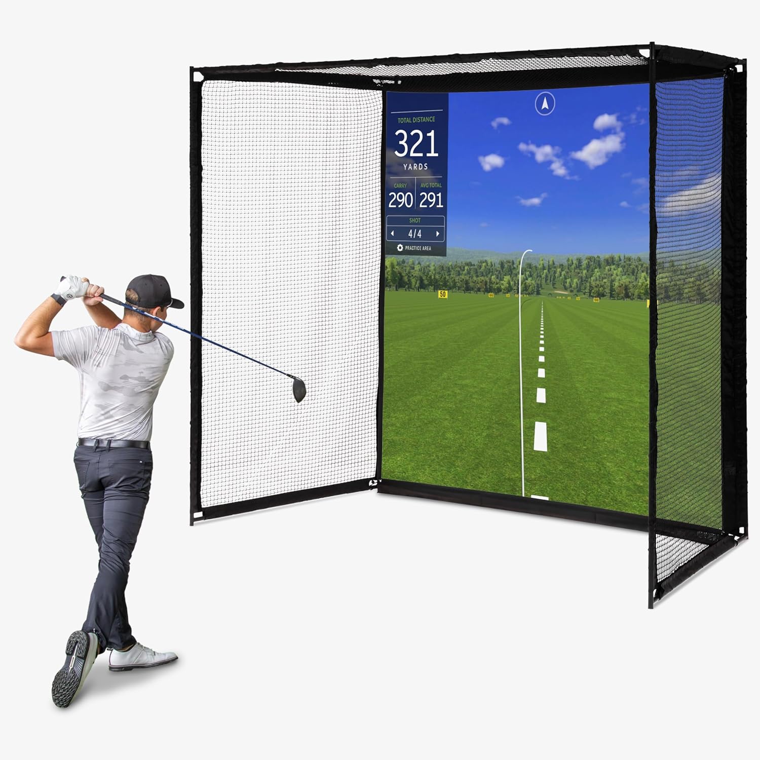 GoSports Range Cage Elite Golf Hitting Net - 8 x 8 ft Golf Simulator ...