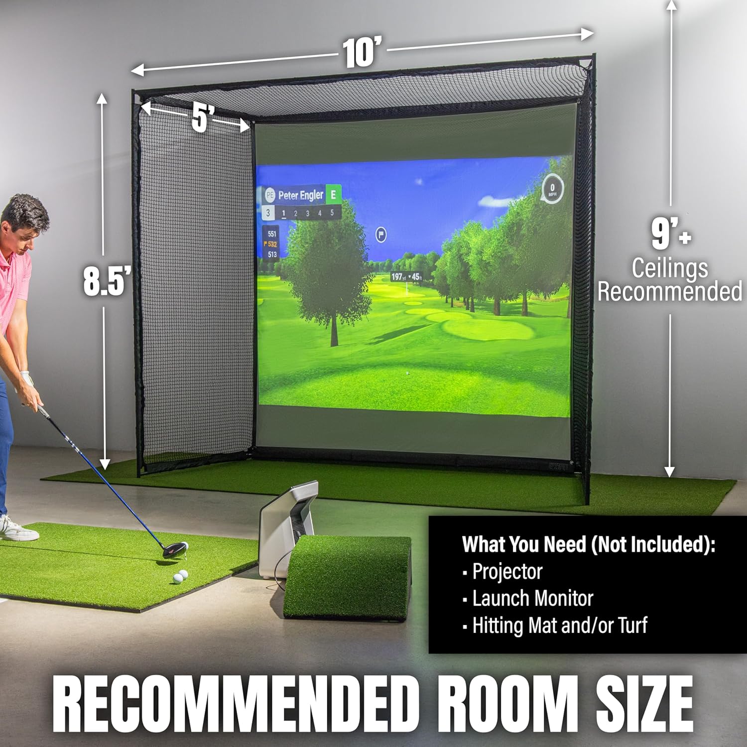 GoSports Range Cage Elite Golf Hitting Net - 8 x 8 ft Golf Simulator ...